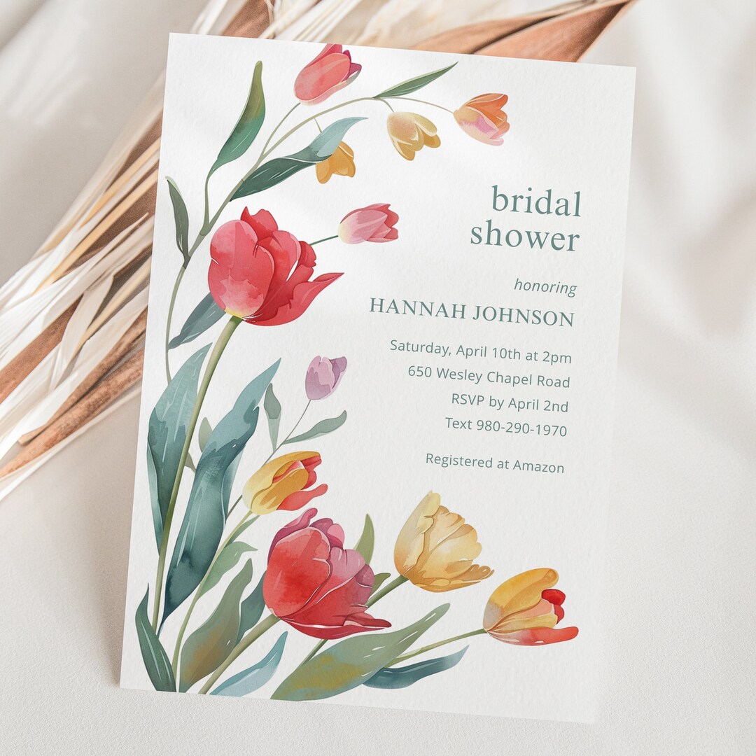 Tulips Bridal Shower Invitation Template, Spring Floral Wedding Shower ...