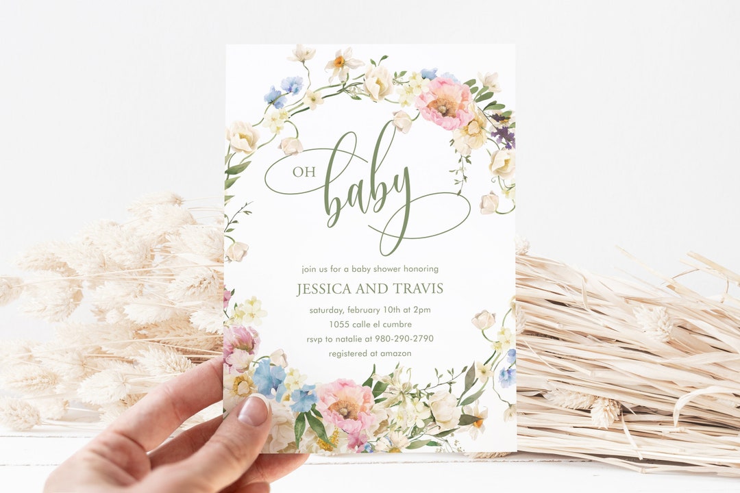 Plantilla de invitación de baby shower floral de primavera, plantilla ...