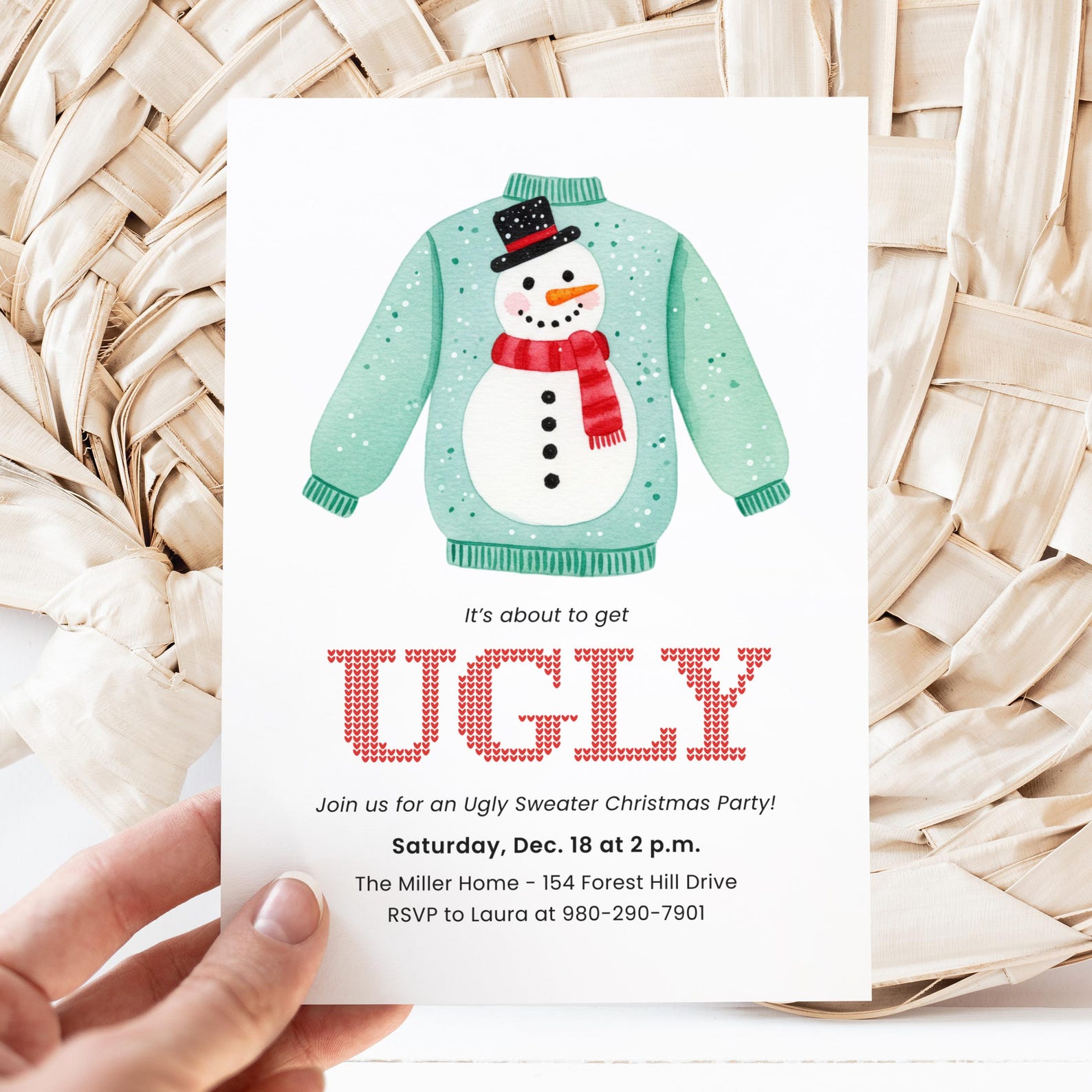 Ugly Sweater Party Invite Canva Template, Christmas Party Invite ...
