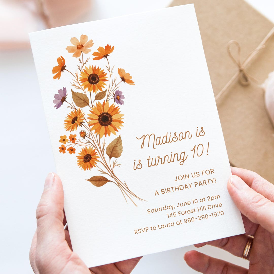Wildflower Birthday Canva Invite Template, Editable Floral Party ...