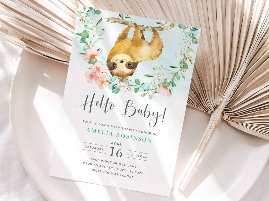 SLOTH Baby Shower Invitation Template Editable Digital - Etsy