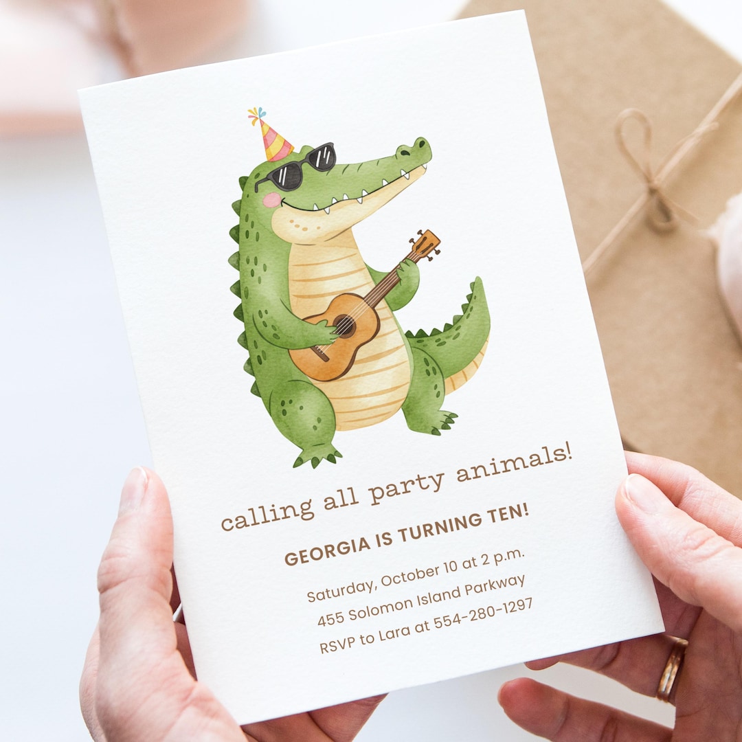 Alligator Birthday Canva Invite Template, Party Animals Theme, Editable ...