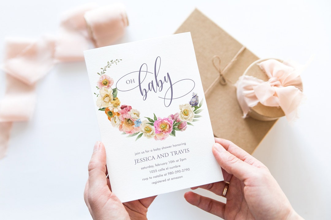 Plantilla de invitación de baby shower floral de primavera, plantilla ...