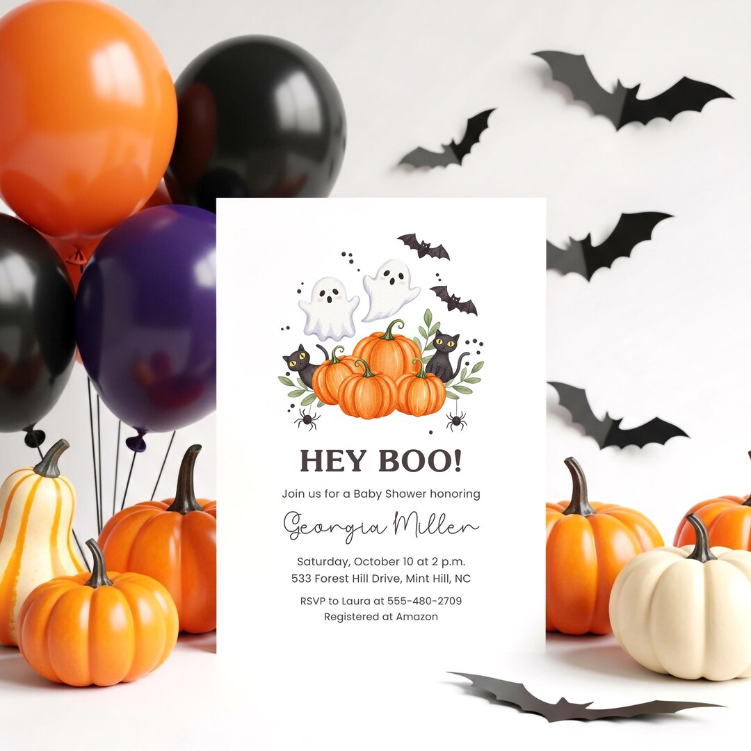 Halloween Baby Shower Invite, Canva Template, Spooky Baby Shower ...