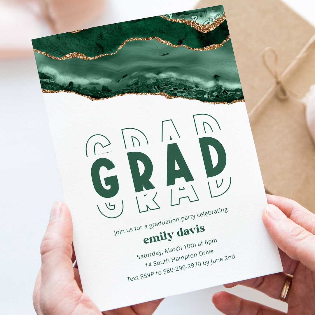 Forest Green Graduation Party Invitation Template, Printable GRAD ...