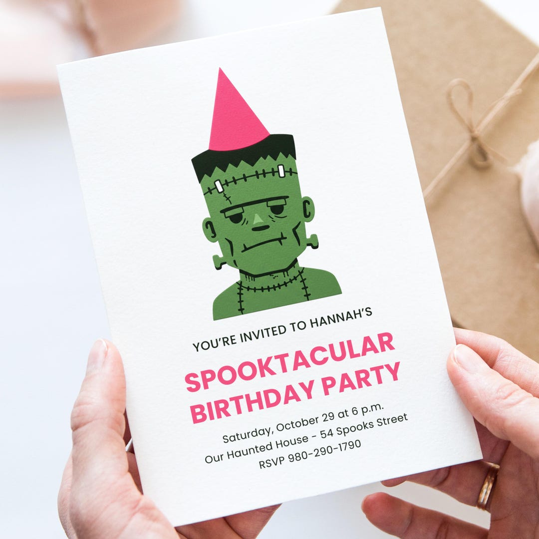 Frankenstein Birthday Invitation Canva Template, Spooktacular Halloween ...