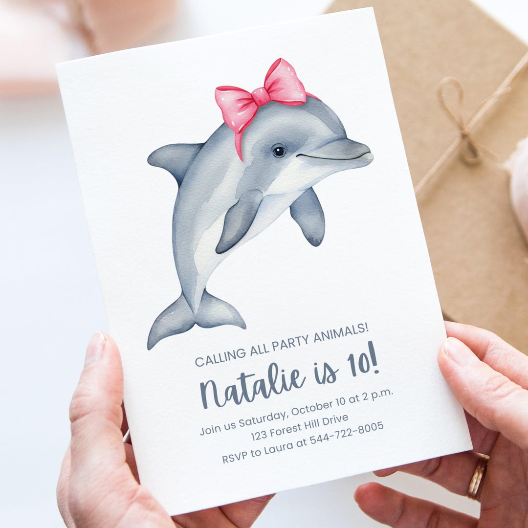 Dolphin Birthday Canva Invite Template, Girl Birthday Party, Ocean ...