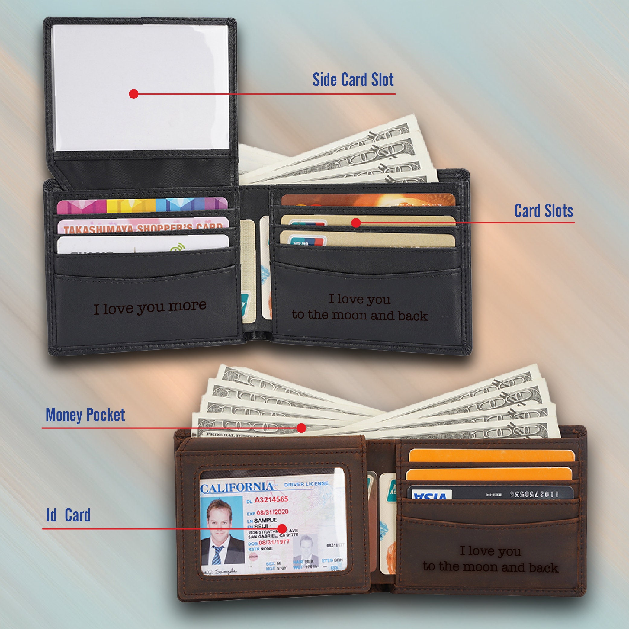 Personalized Leather Wallet, Fist Bump Dad Kids Leather Wallet, Custom ...