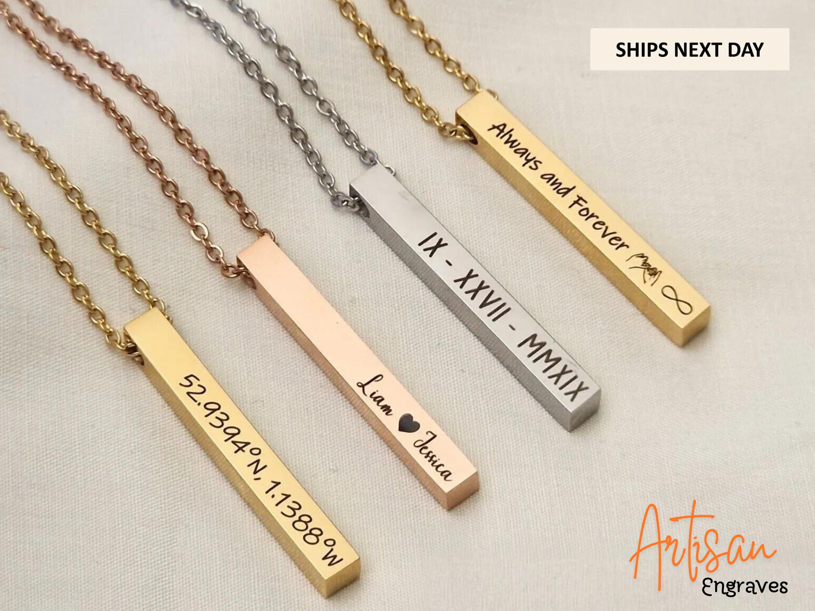 Customize Name Bar Necklace, Vertical Necklace Stainless Steel ...