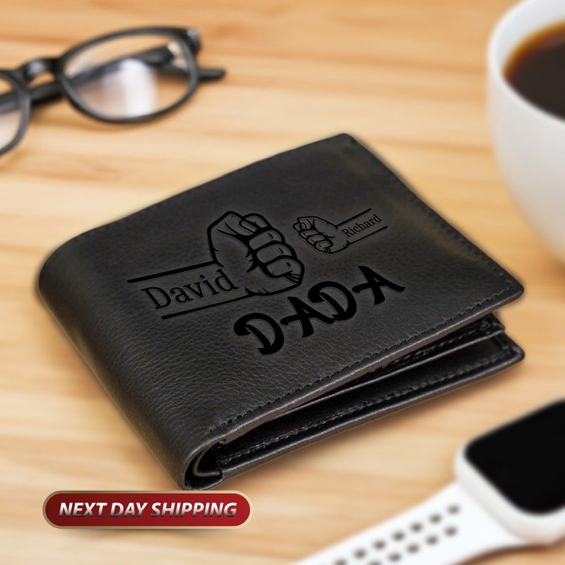 Personalized Leather Wallet, Fist Bump Dad Kids Leather Wallet, Custom ...