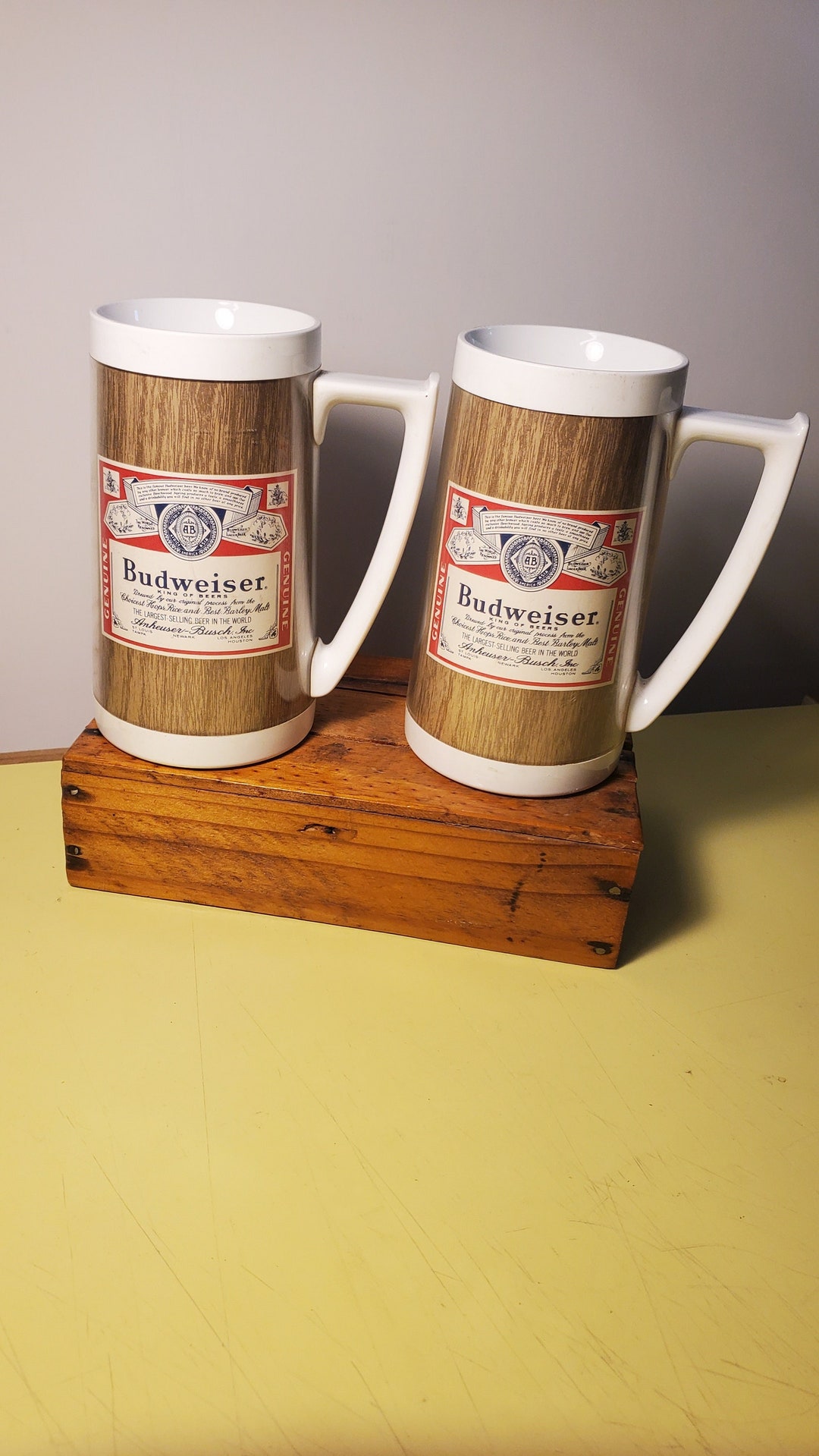 2 Vintage Budweiser Plastic Beer Mugs Cup West Bend Thermo Serv Made in ...