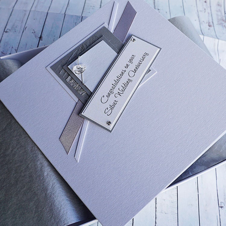 Handmade Silver Wedding Anniversary Card boxed personalised | Etsy