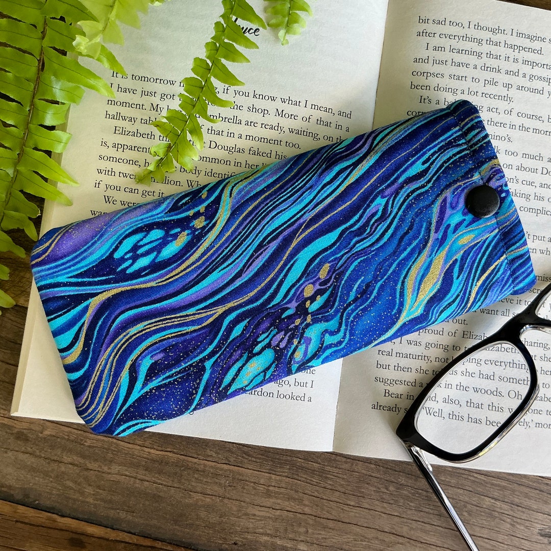 Handmade Metallic Marble Glasses Case Blue and Gold Spectacles Snap ...