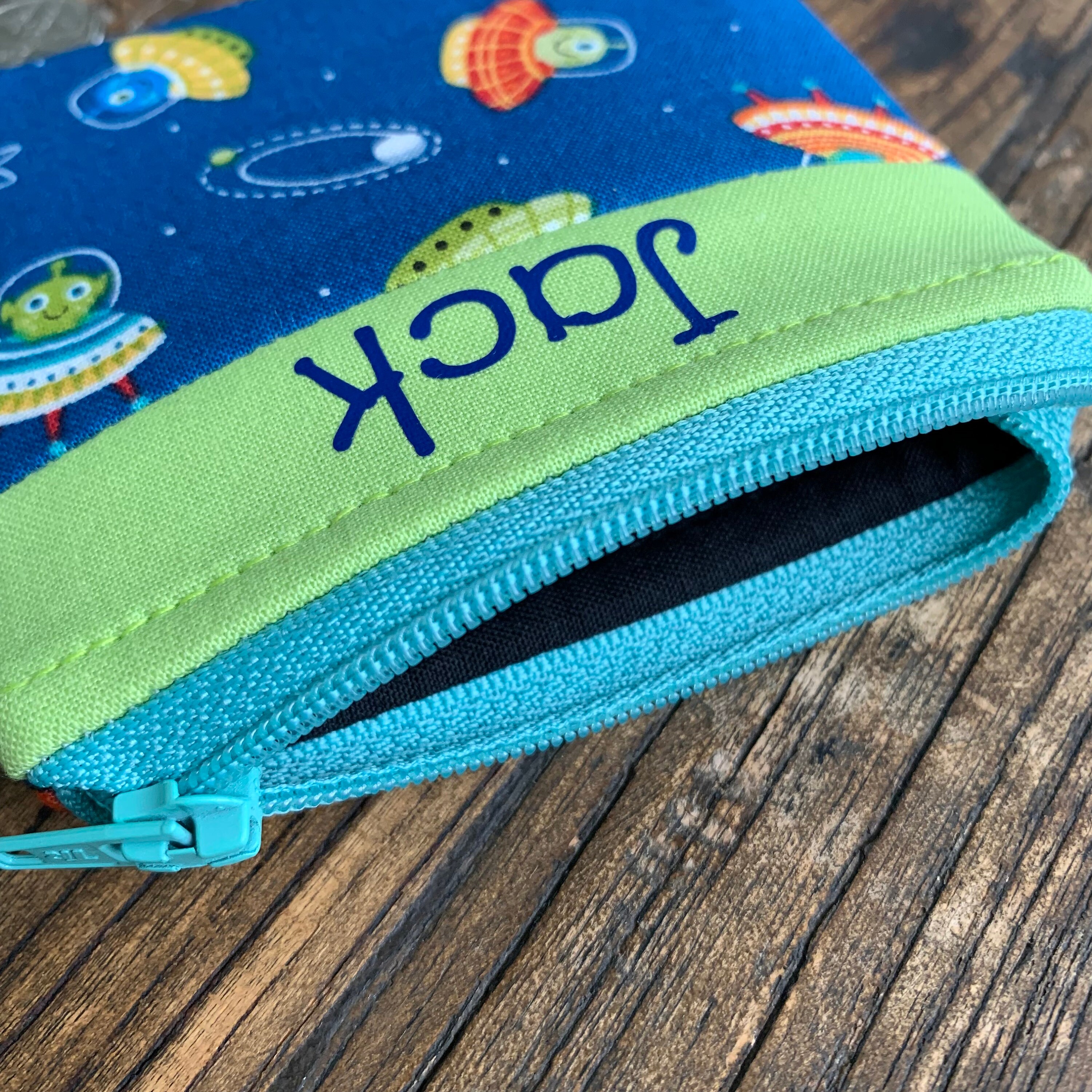 Personalised Kids Alien Spaceship Coin Purse Handmade Fabric Space Zip ...