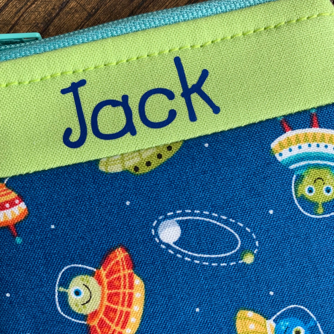 Personalised Kids Alien Spaceship Coin Purse Handmade Fabric Space Zip ...