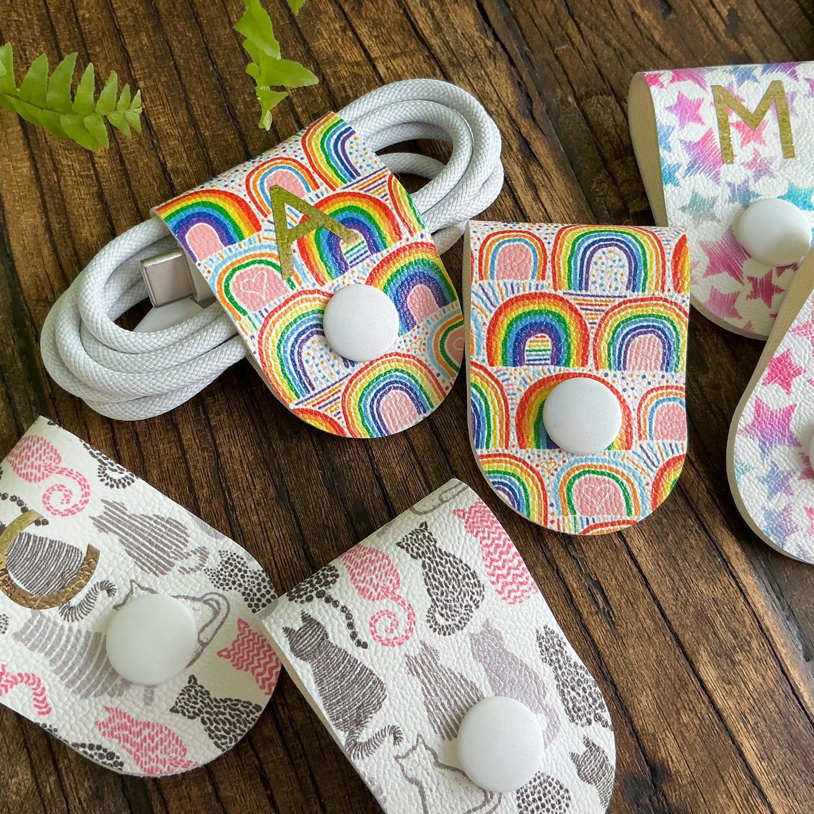Personalised Star Cable Tidy Organiser Custom Initial Rainbow Hearts ...
