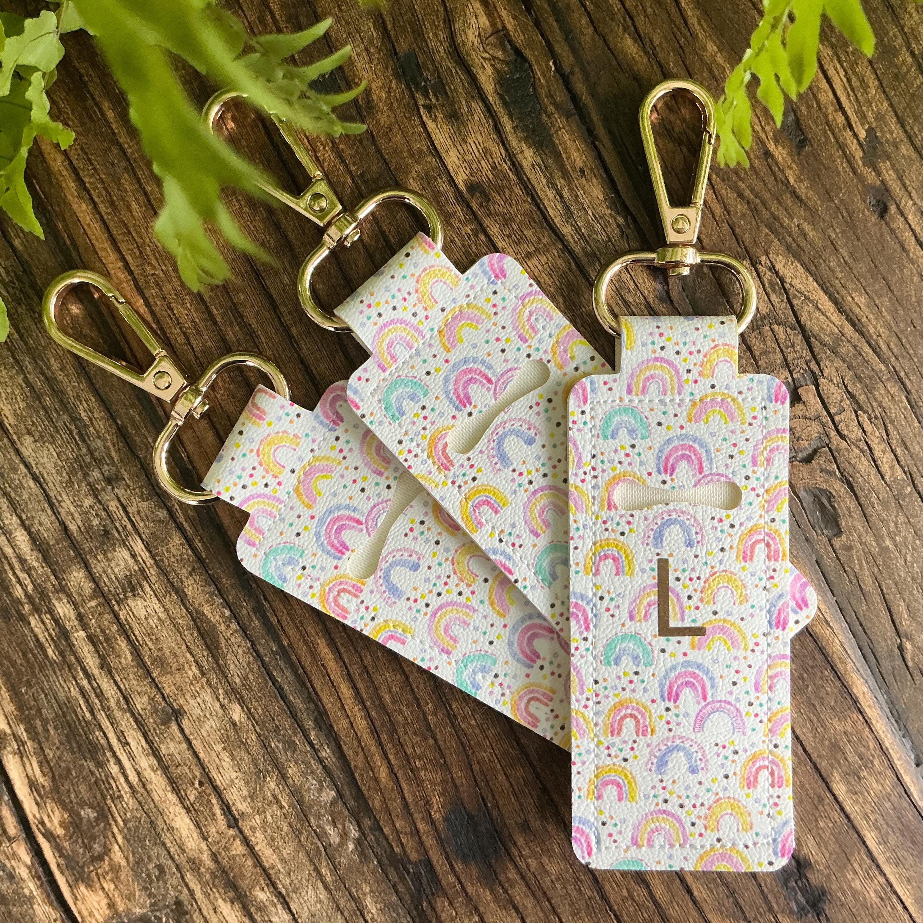 Personalised Lip Balm Holder Gold Initial Rainbow Chapstick Keychain ...