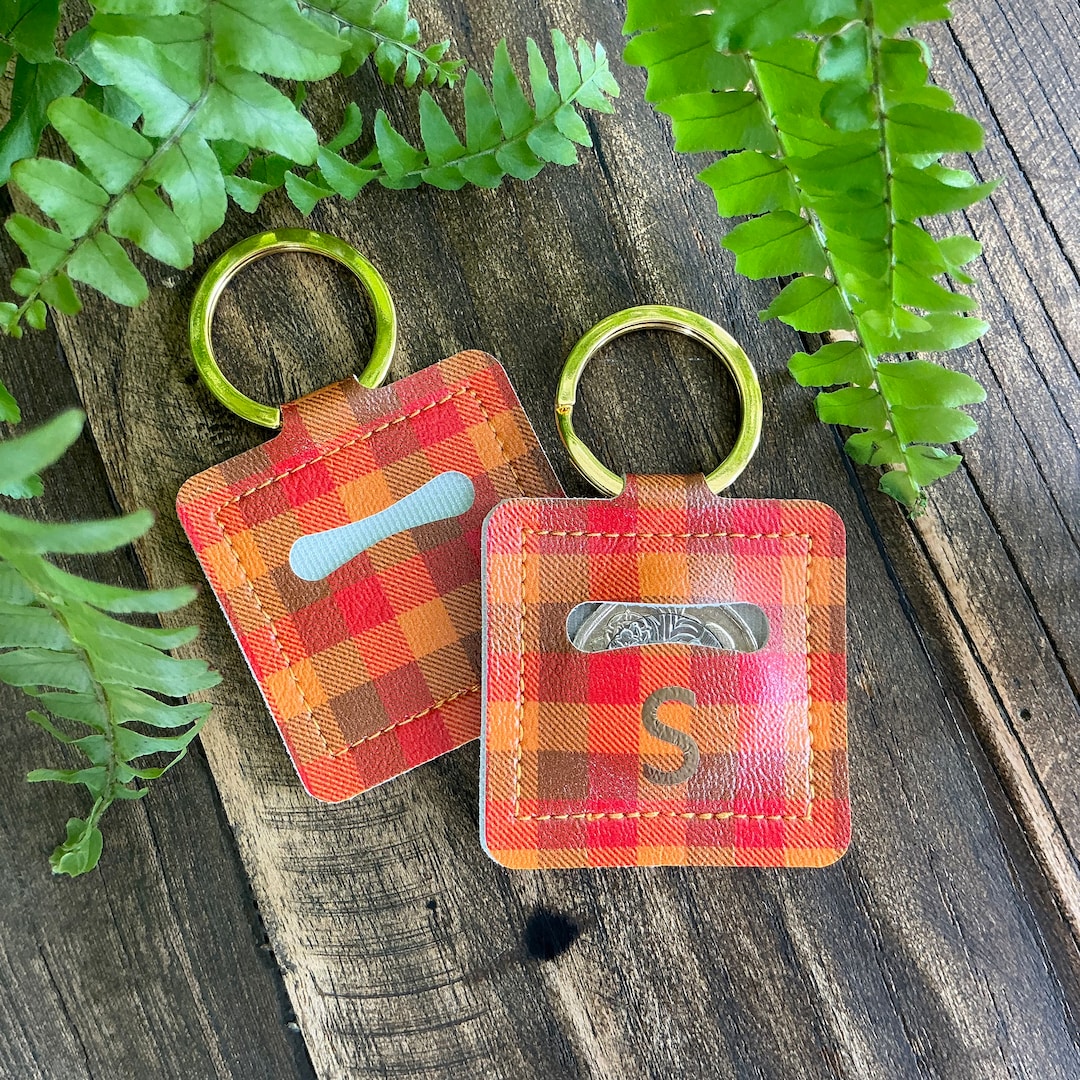 Personalised Tartan Trolley Coin Holder Any Initial Orange Keyring ...