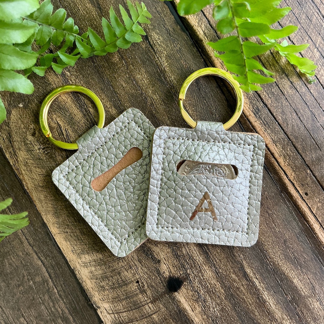 Personalised Trolley Coin Holder Any Initial Pale Gold Keyring Custom ...