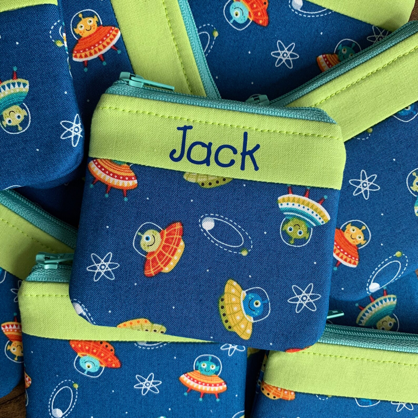 Personalised Kids Alien Spaceship Coin Purse Handmade Fabric Space Zip ...