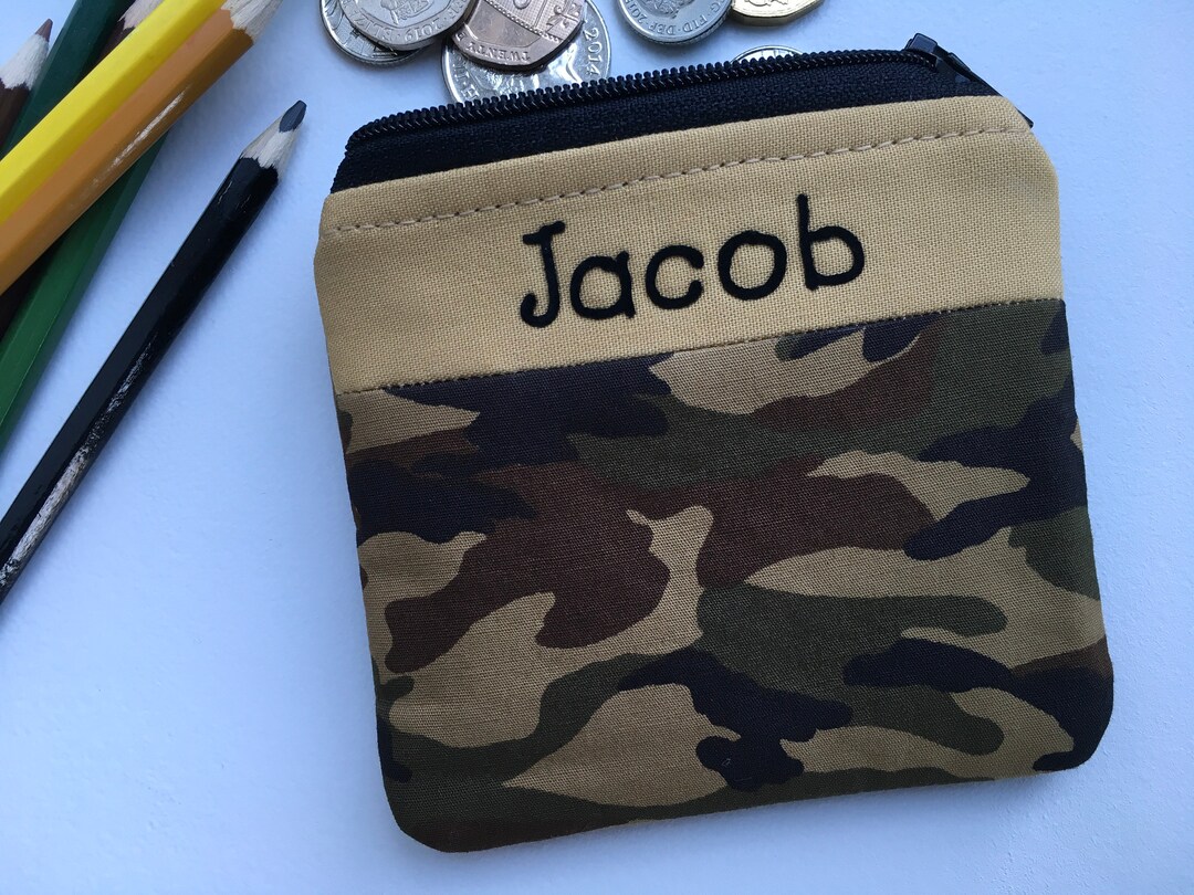 Personalised Kids Camouflage Coin Purse Camo Zip Pouch Any Name Money ...