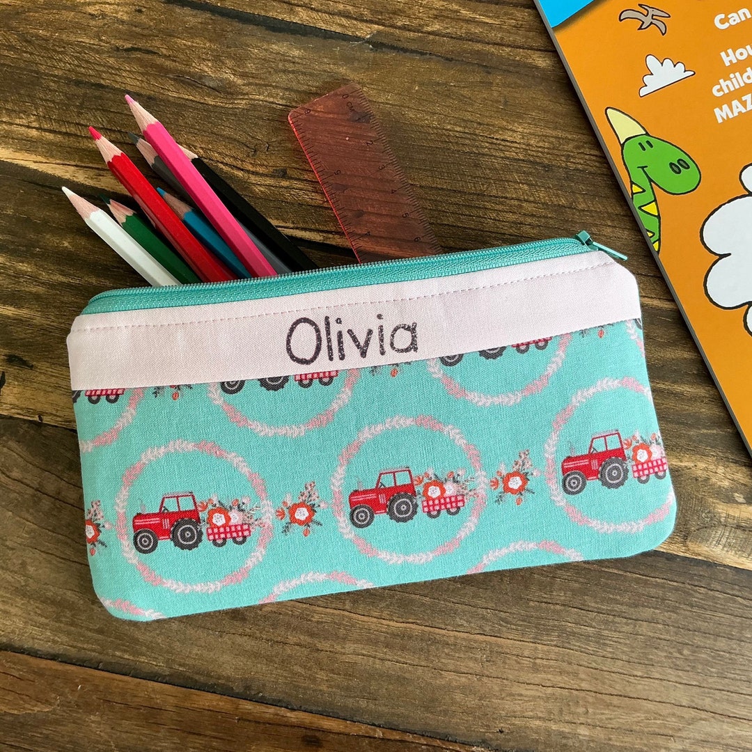Personalised Tractor Pencil Case Handmade Fabric Farm Vehicle Zip Pouch ...