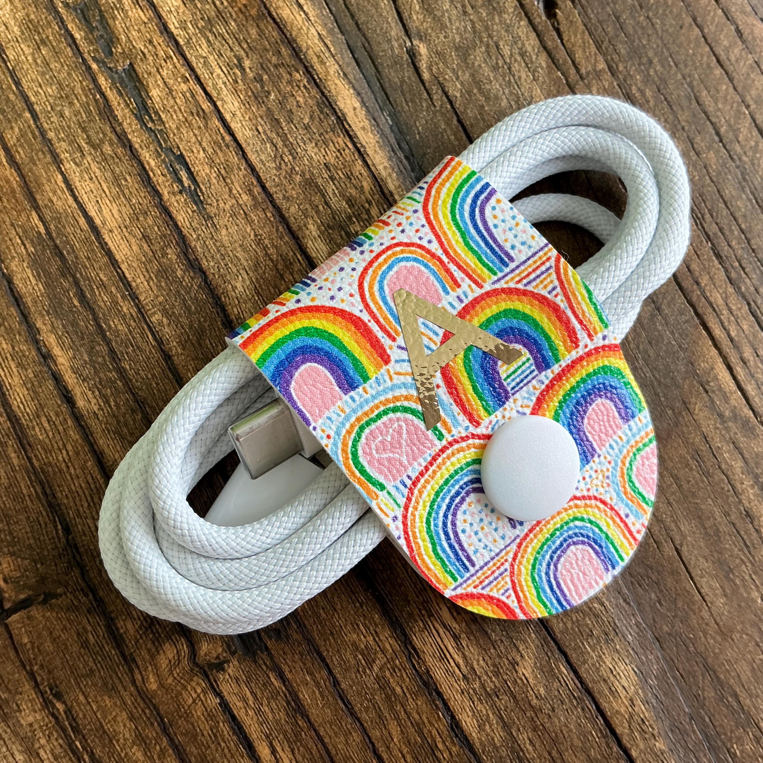 Personalised Star Cable Tidy Organiser Custom Initial Rainbow Hearts ...