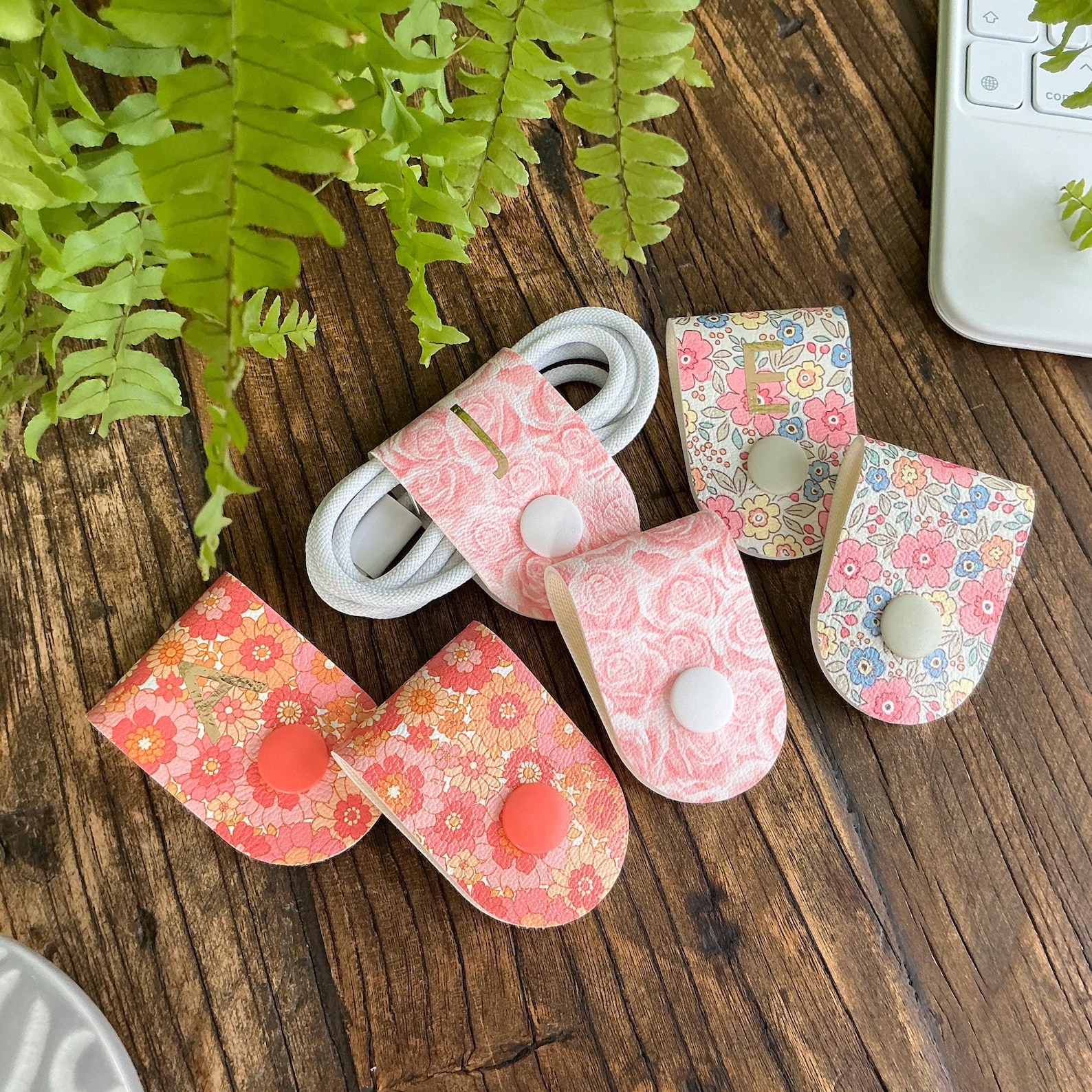 Personalised Floral Cable Tidy Organiser Custom Initial Flower Cable ...