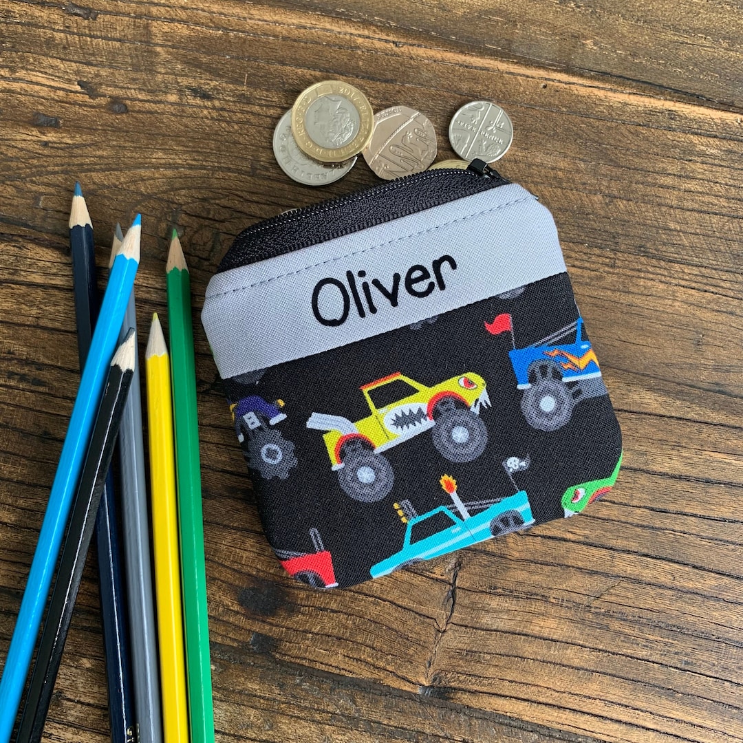 Personalised Monster Truck Coin Purse Handmade Any Name Vehicle Zip ...