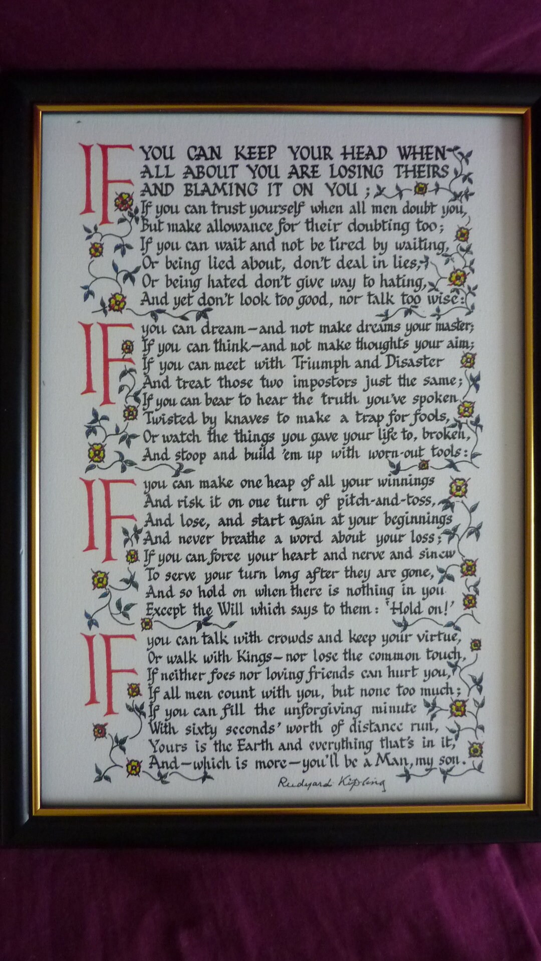 If Poem, A4 Rudyard Kipling. Old English Quill Script Calligraphy. Wall ...