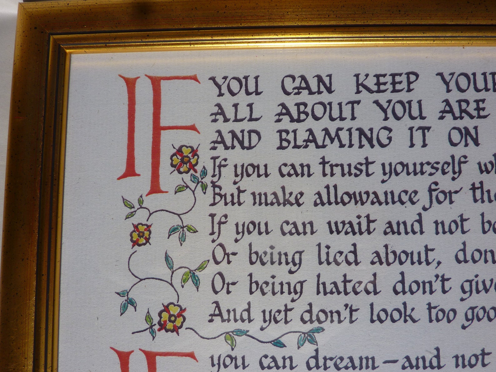 If Poem, A4 Rudyard Kipling. Old English Quill Script Calligraphy. Wall ...