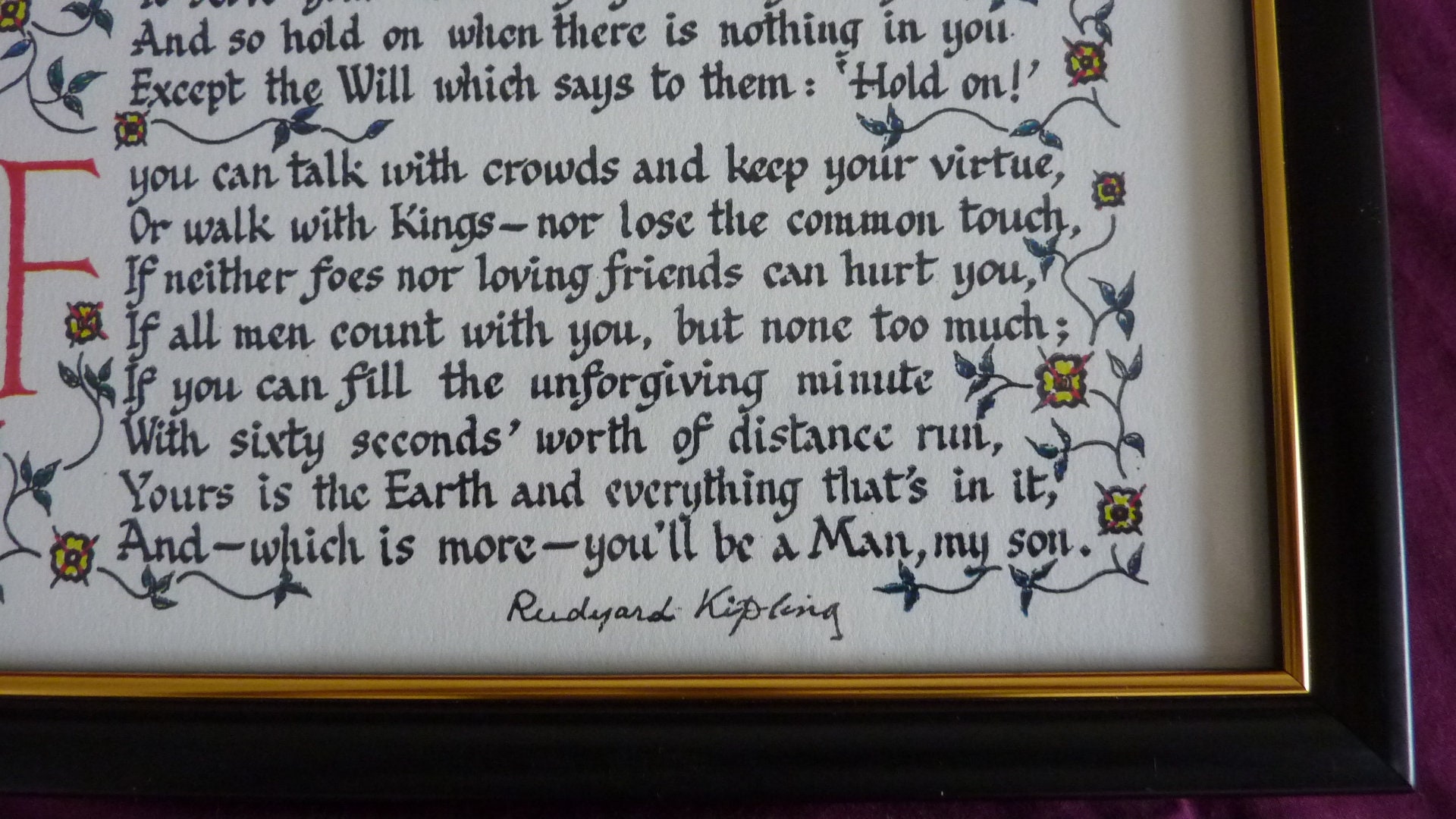 If Poem, A4 Rudyard Kipling. Old English Quill Script Calligraphy. Wall ...