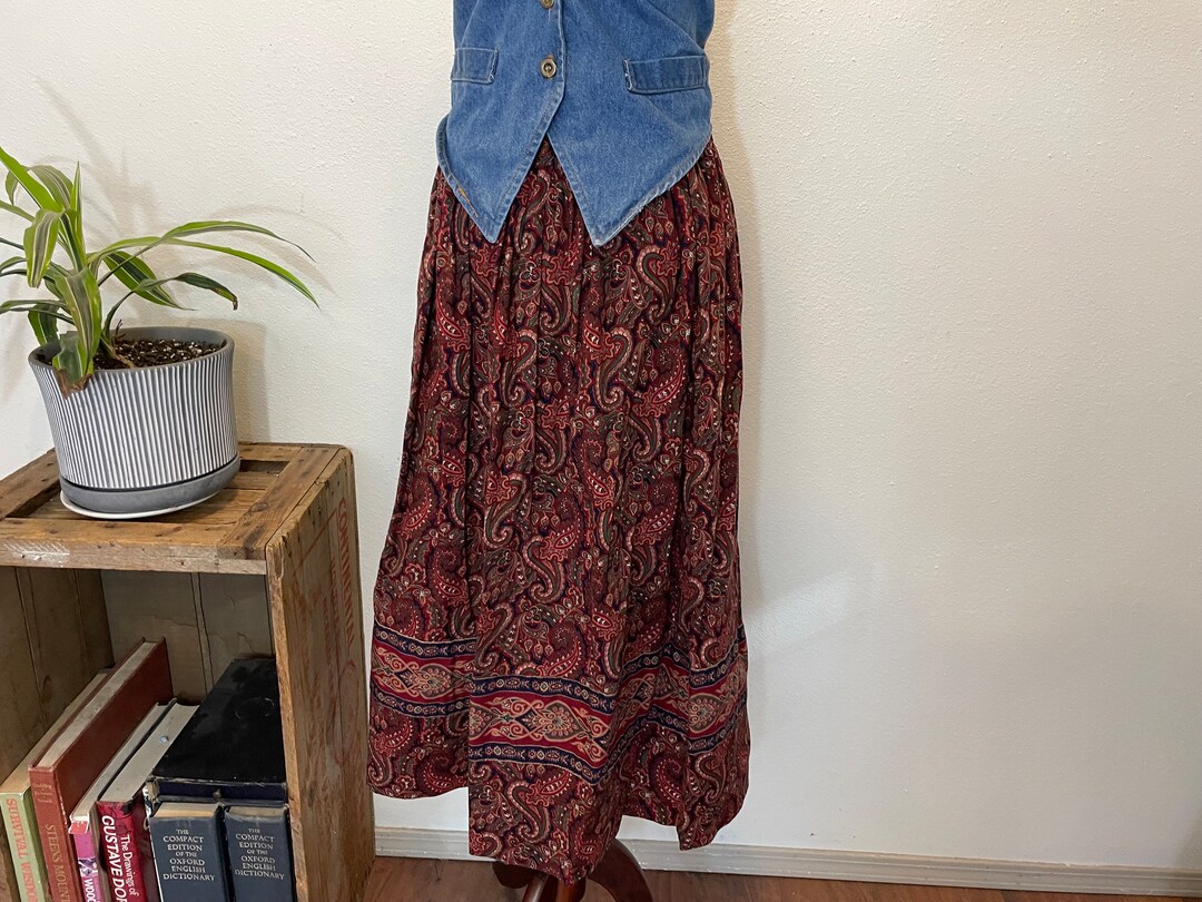 Vintage Sz 1X Cotton Floral Print Prairie Style Midi Skirt. Paisley ...