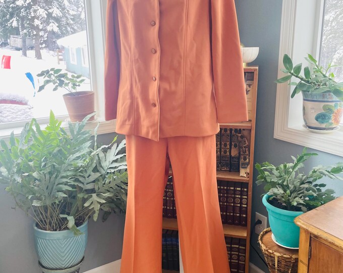 Size M/L Orange 1970s Polyester Double Knit Leisure Pant Suit. Groovy ...