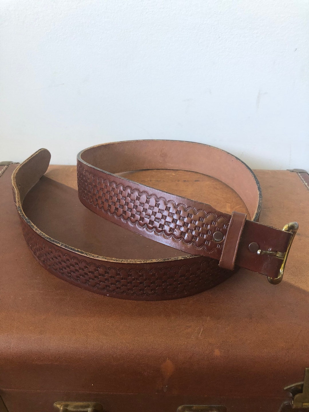 Vintage Sz 40 Western Justin Leather Belt. Brown Leather. Stitching ...