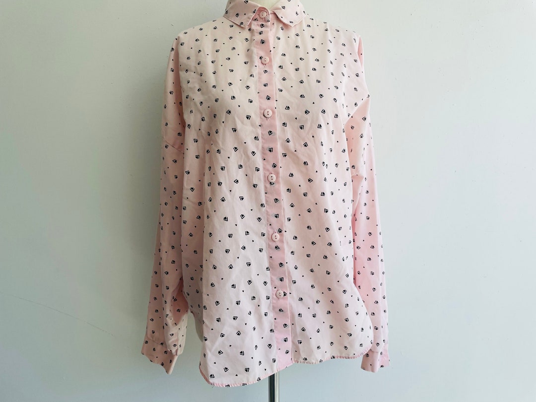 1980s Pink and Black Collared Polka Dot Blouse. Adorable Quintessential ...