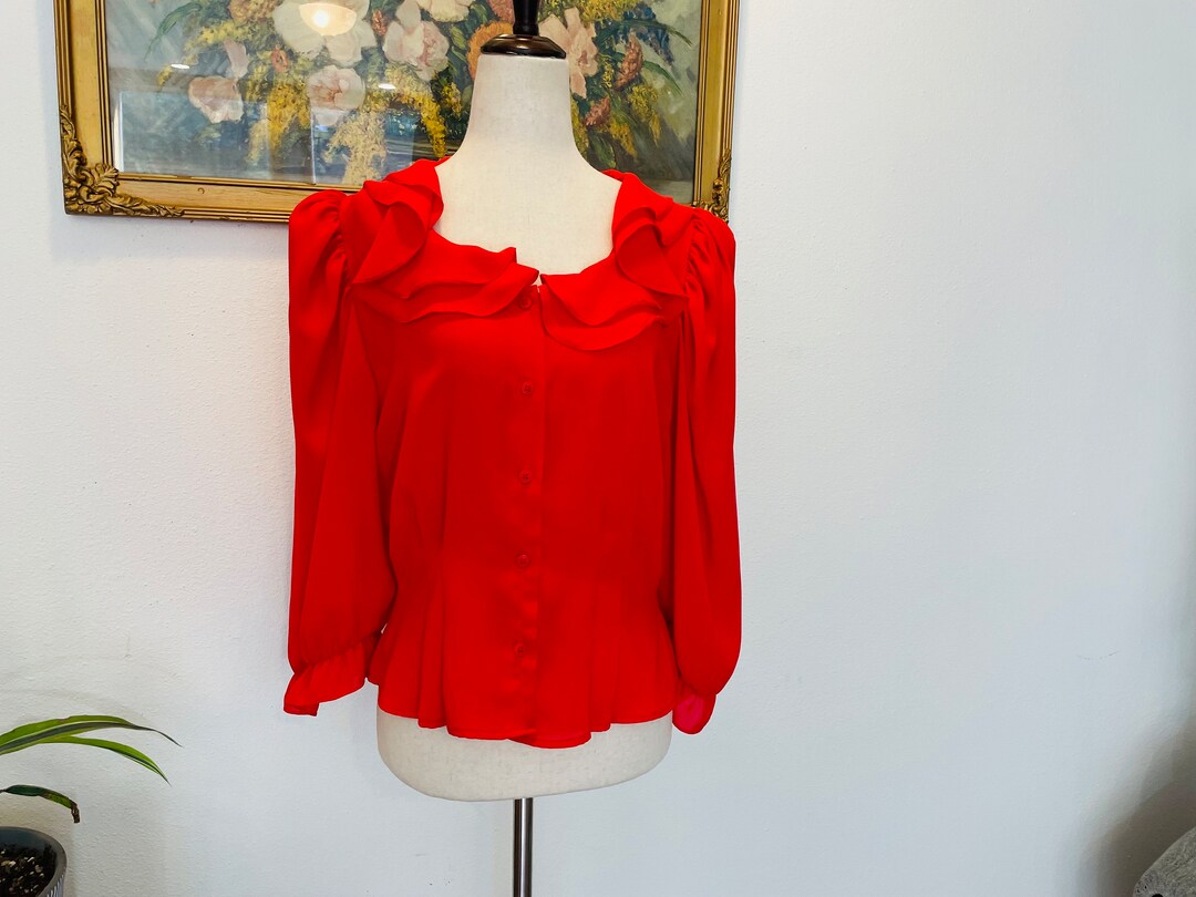 1980s Dramatic Ruffled Collared Blouse. Size M/L. Button Down Poet ...