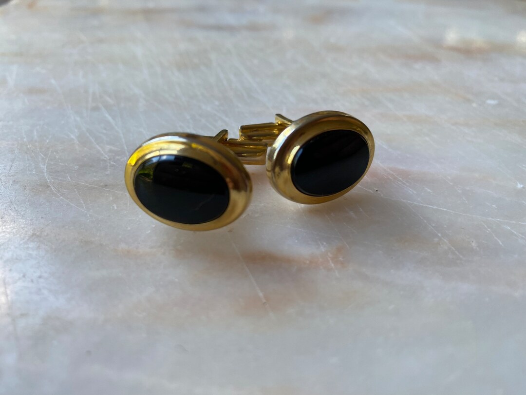 Gold Toned and Black Simple Oval Cufflinks by Jewelry Designer Sarah ...