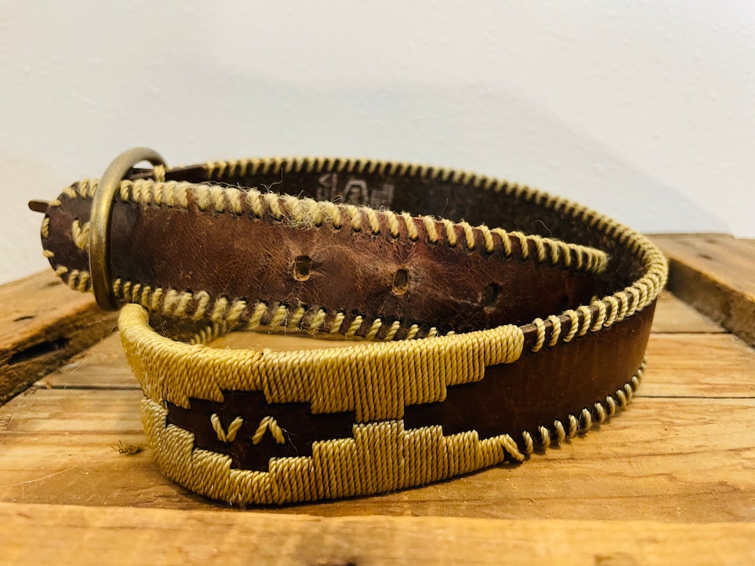 Vintage Cowboy Belt With Oval Buckle and String Cording on Edges ...