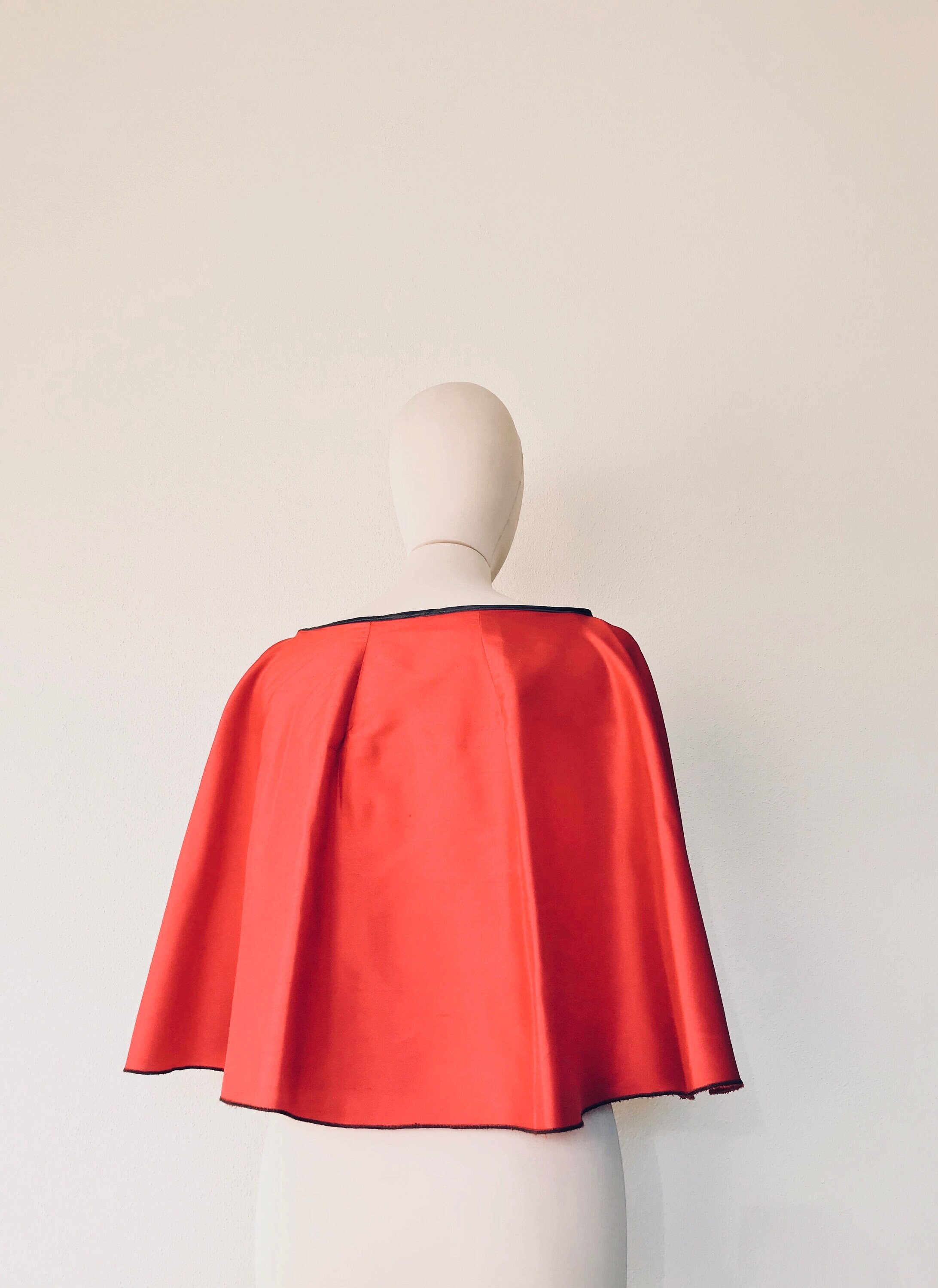 Red Poncho, Red Cape, Silk Shantung Cape, Silk Blouse, Silk Caftan ...