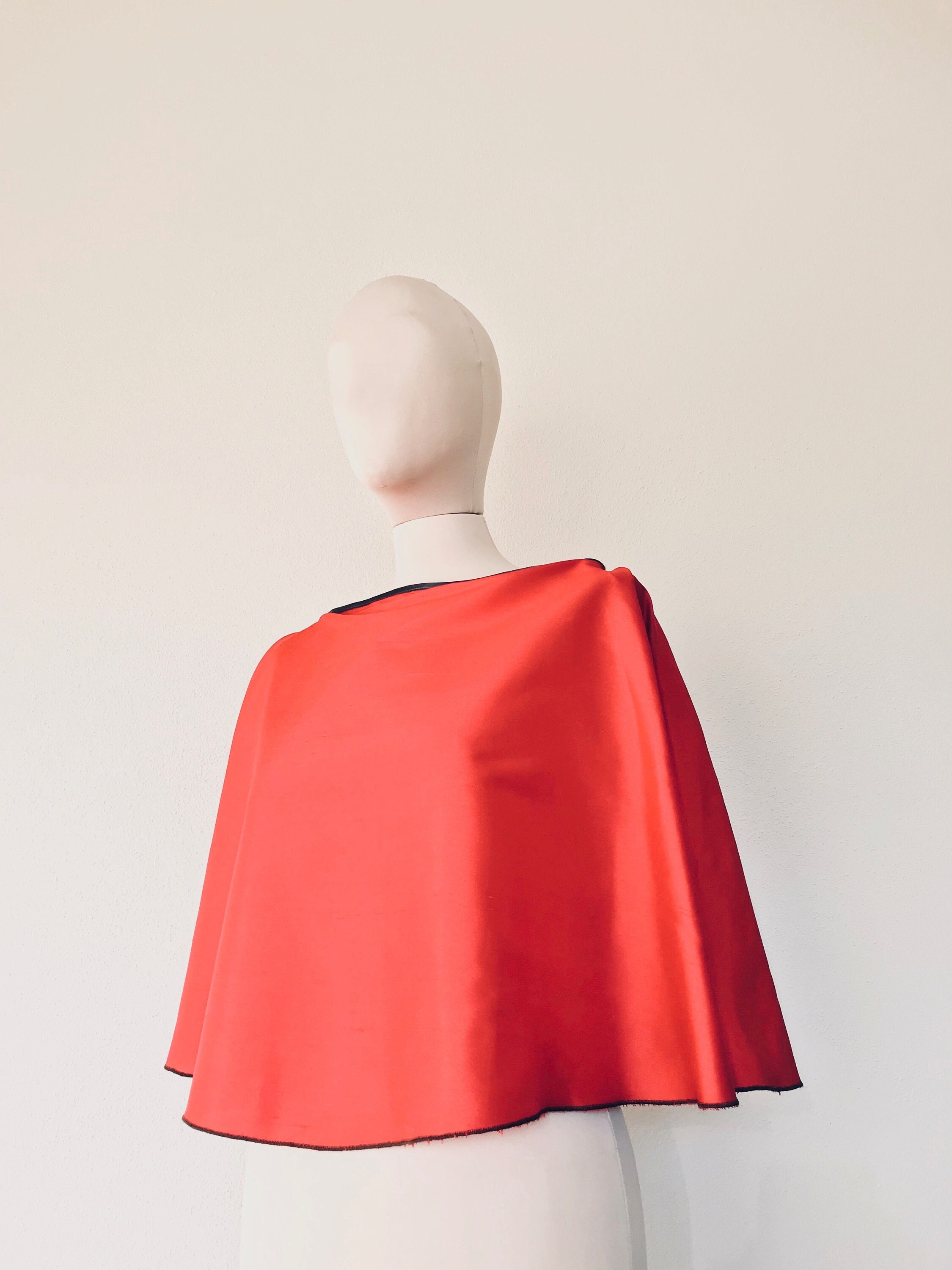 Red Poncho, Red Cape, Silk Shantung Cape, Silk Blouse, Silk Caftan ...