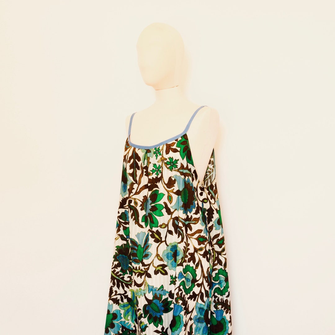 Green Floral Dress, Cotton Dress, Muslin Dress, Boho Dress, Shift Dress ...