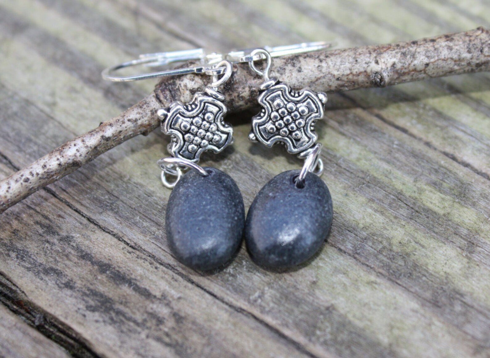 Lake Superior Jewelry Basalt Stone Earrings With Celtic Cross - Etsy