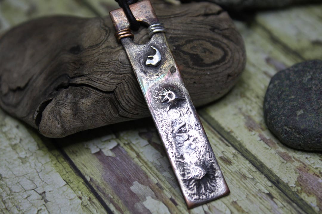 Copper and Sterling Silver Reticulation Necklace, Silver Necklace, Moon ...