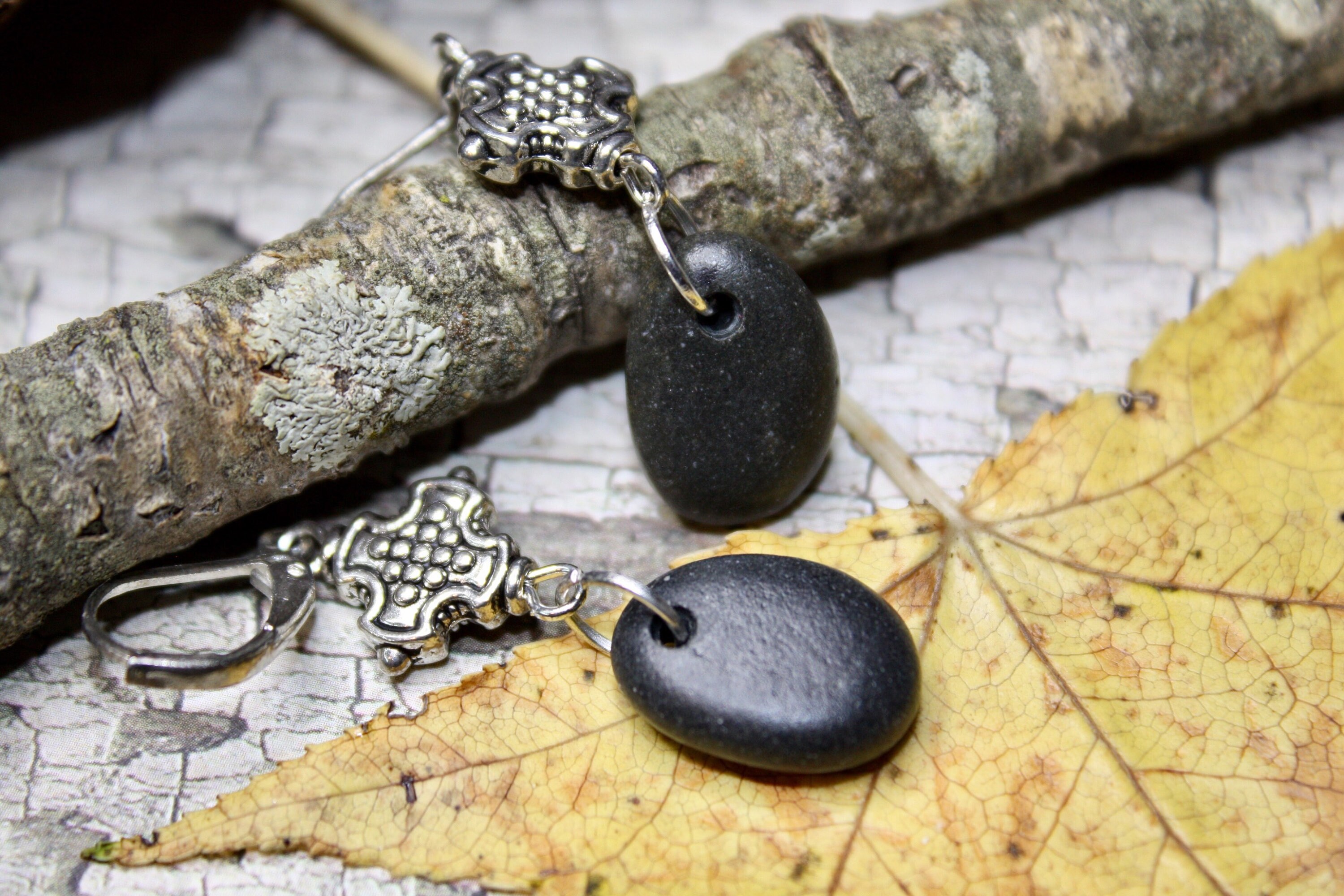 Lake Superior jewelry Basalt stone earrings with Celtic cross | Etsy