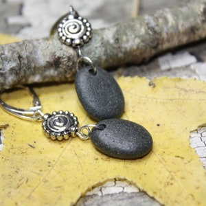 Lake Superior Basalt Stone Earrings With Silver Spiral Beads ...