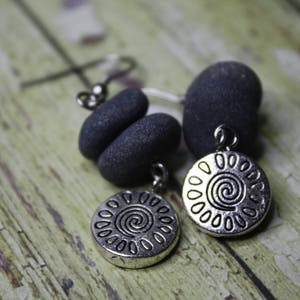 Lake Superior Basalt Stone Earrings With Silver Spiral Beads ...