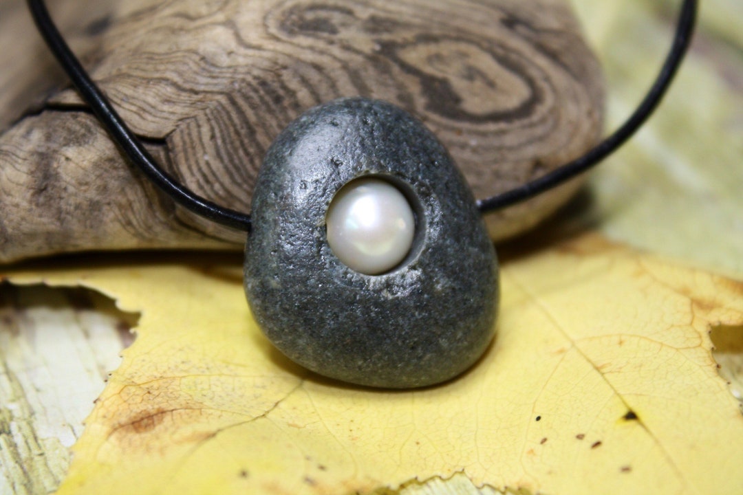 Rock Jewelry, Lake Superior Rock and Pearl Necklace, Pearl and Stone ...