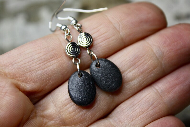 Lake Superior Basalt stone earrings with silver spiral beads | Etsy