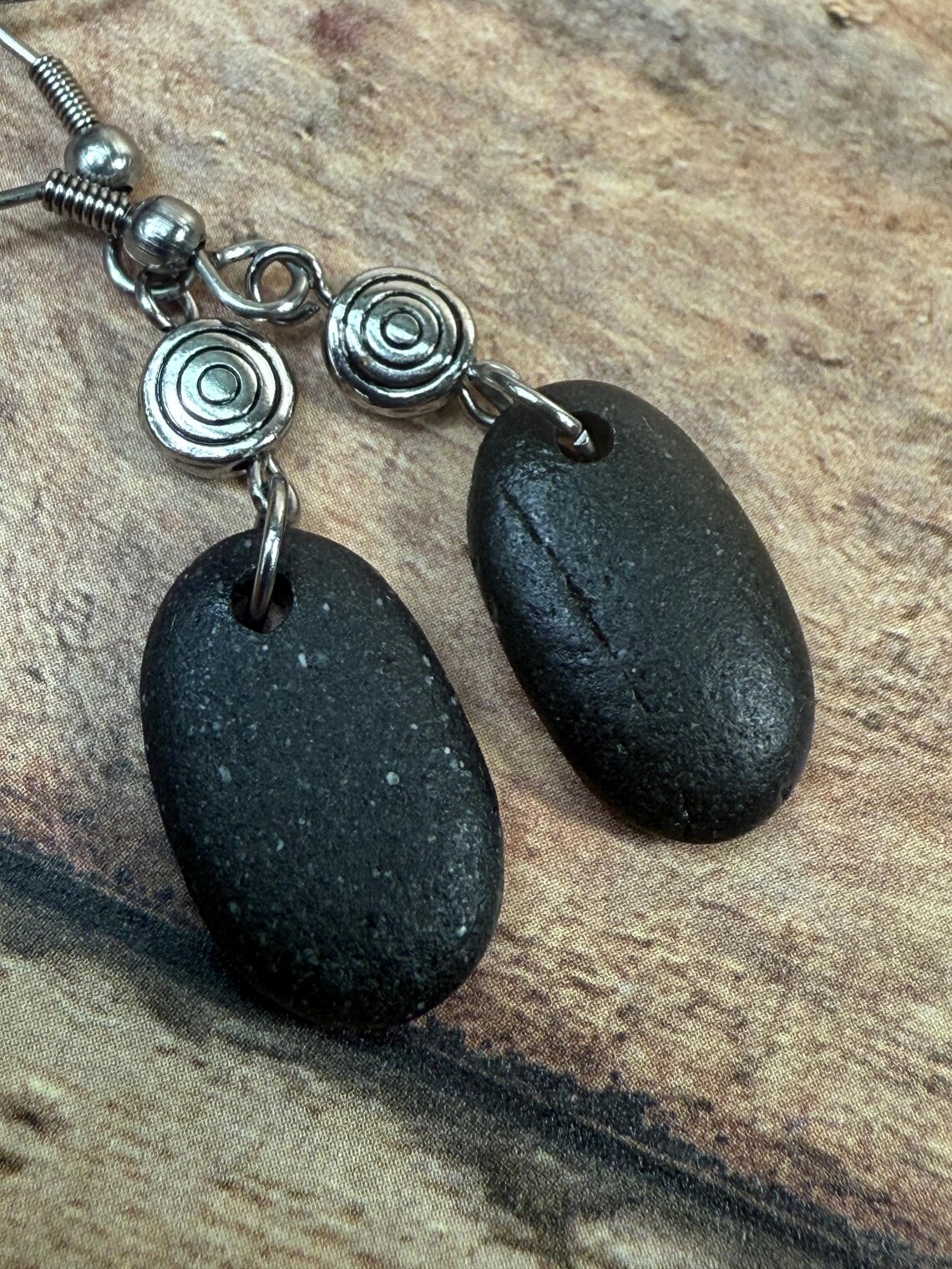 Lake Superior Basalt Stone Earrings With Silver Spiral Beads ...